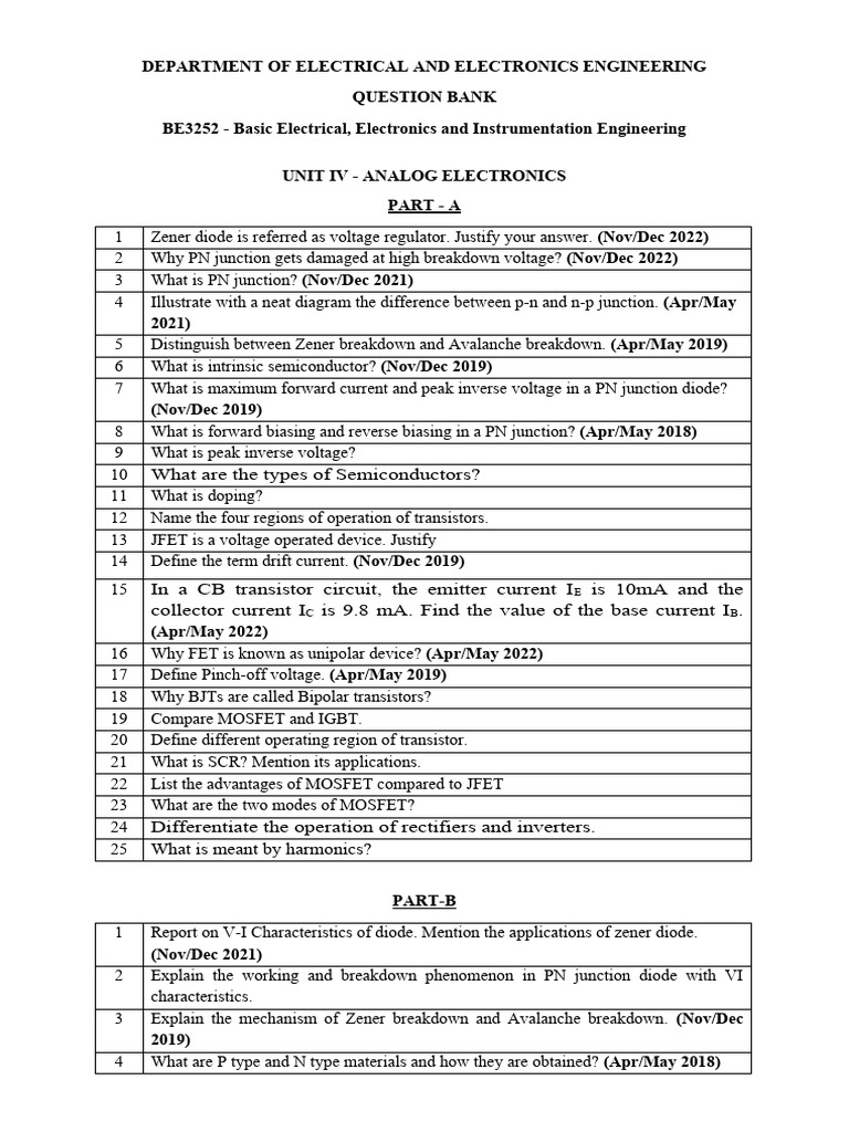 BE3252 QB Unit4 | PDF | Bipolar Junction Transistor | Transistor
