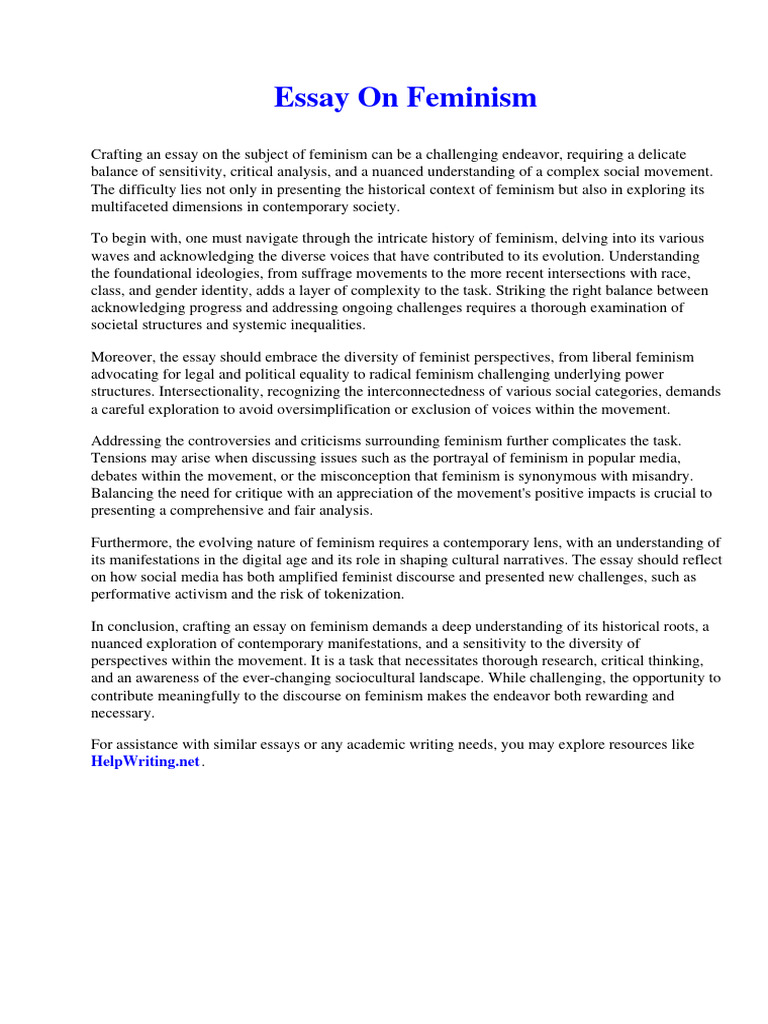 Essay On Feminism | PDF