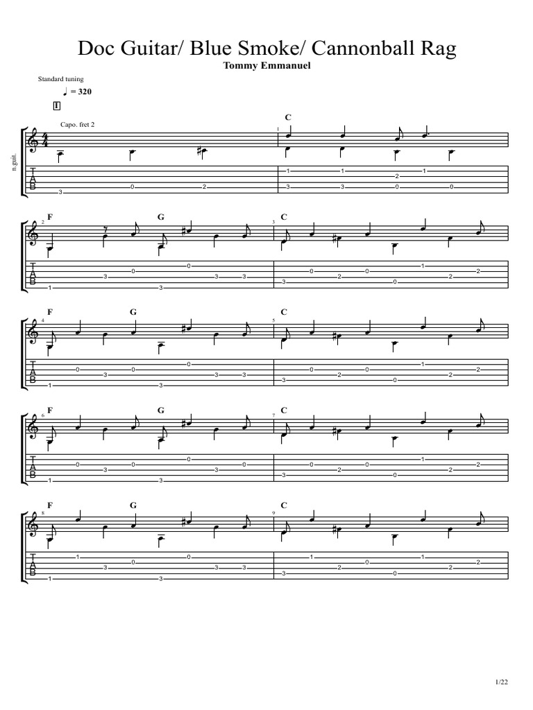 S Guitar Blue Smoke Cannonball Rag Live Tommy Emmanuel | PDF | Guitars ...