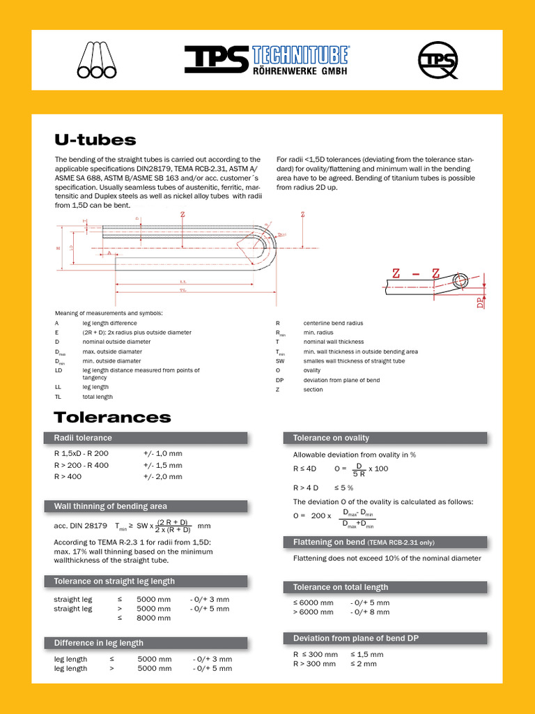 U-Tube Bending Tolerances Guide | PDF | Mechanical Engineering | Metrology