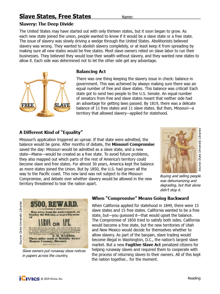 Slave States Free States - StudentDocs | PDF | Slavery In The United ...