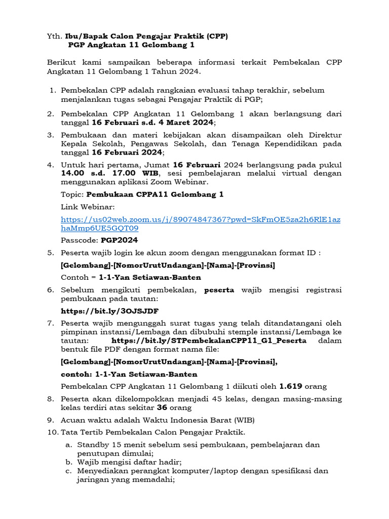 Informasi Pembekalan CPP - A11 - Gelombang 1.ok | PDF