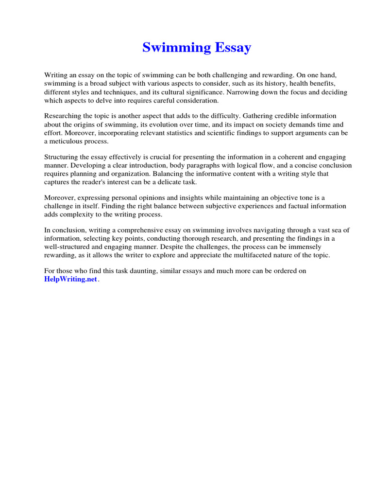 Swimming Essay | PDF | Dante Alighieri | Essays