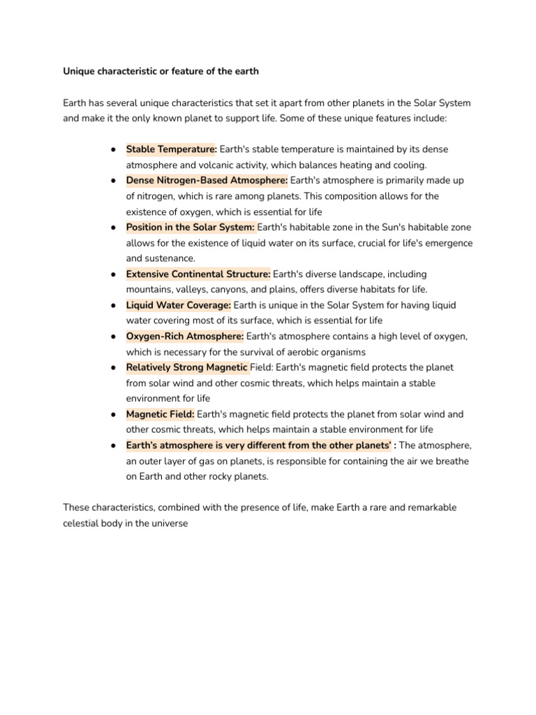 Unique Characteristic or Features | PDF