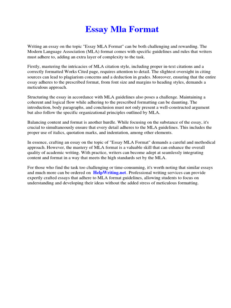 Essay Mla Format | PDF | Essays | Citation