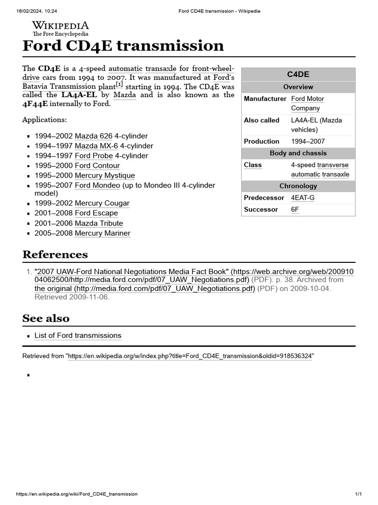 Ford CD4E Transmission - Wikipedia | PDF