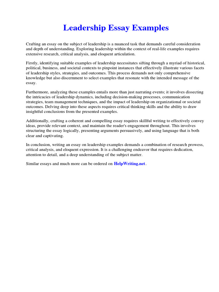 Leadership Essay Examples | PDF | Problem Of Evil | Alcoholic Beverages