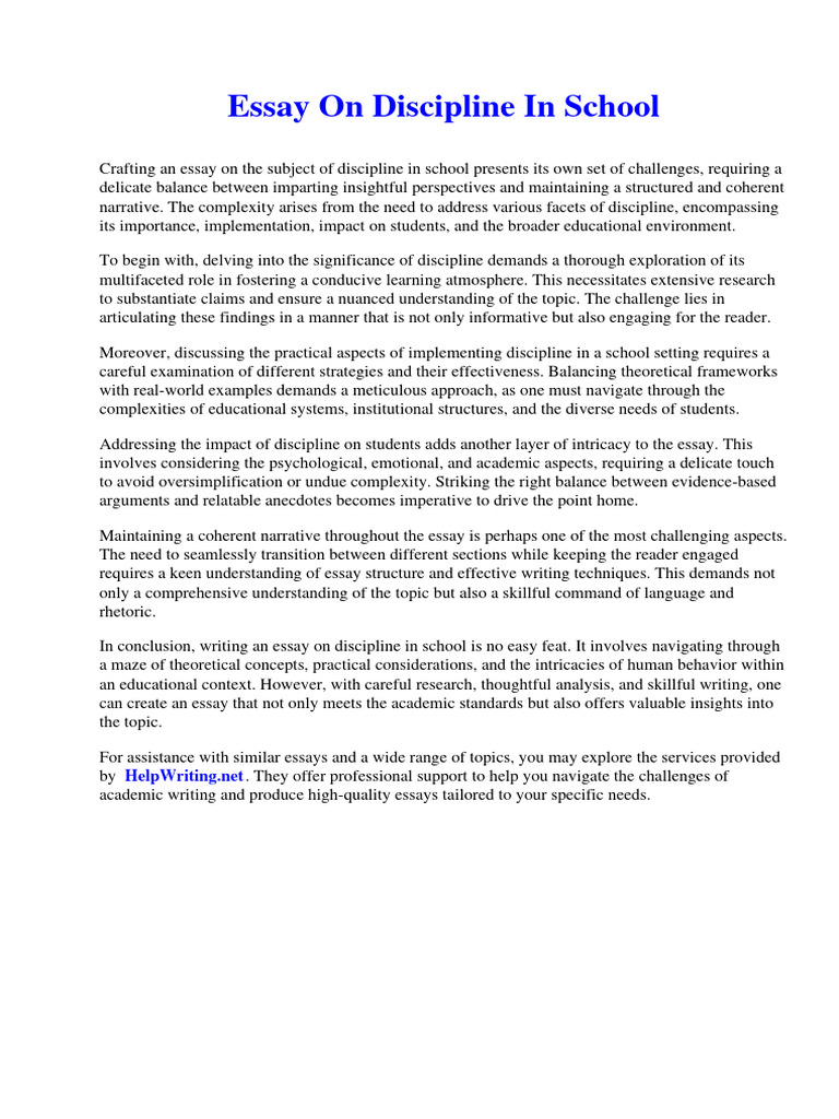 Essay On Discipline in School | PDF