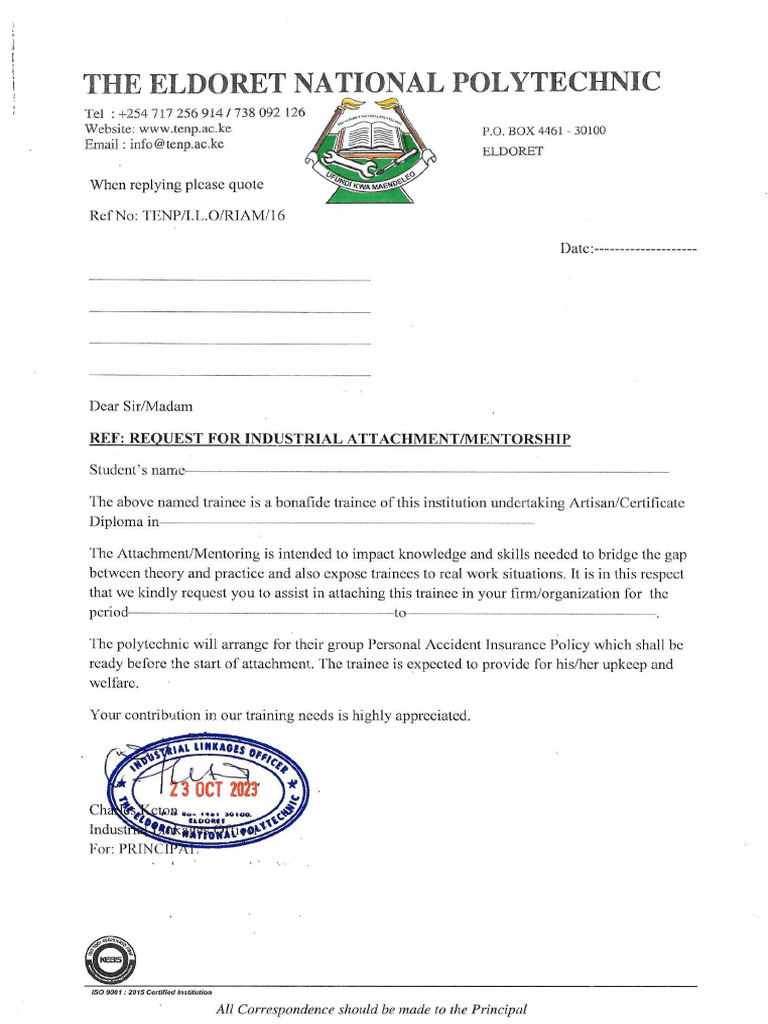 Request For Industrial Attachment-Mentorship Letter | PDF