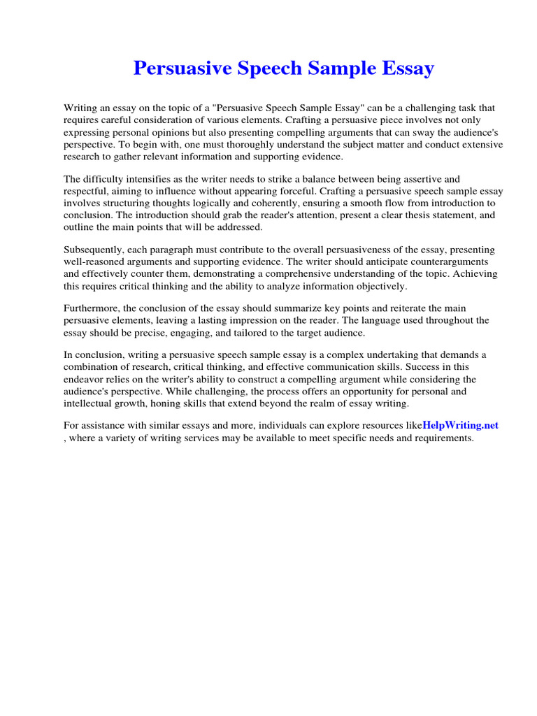 Persuasive Speech Sample Essay | PDF