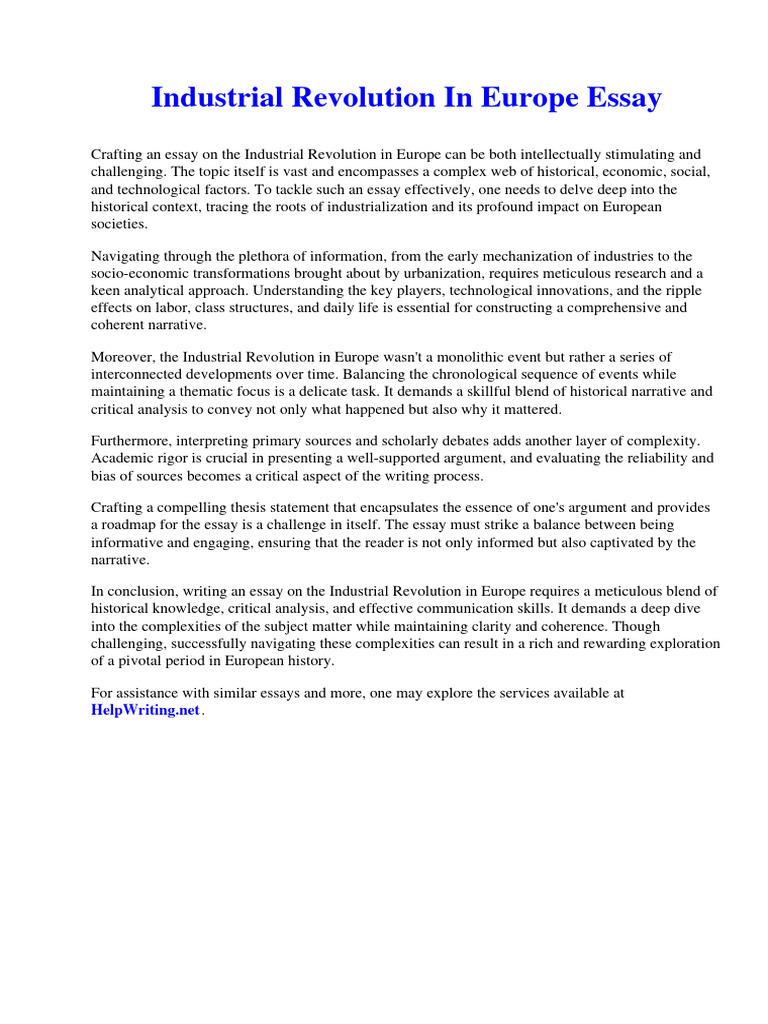 Industrial Revolution in Europe Essay | PDF | Essays | Narrative