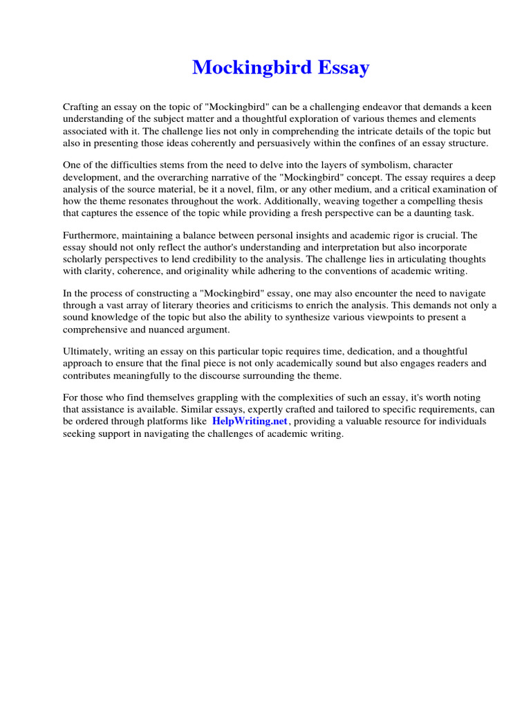 Mockingbird Essay | PDF | Espionage Act Of 1917 | Essays