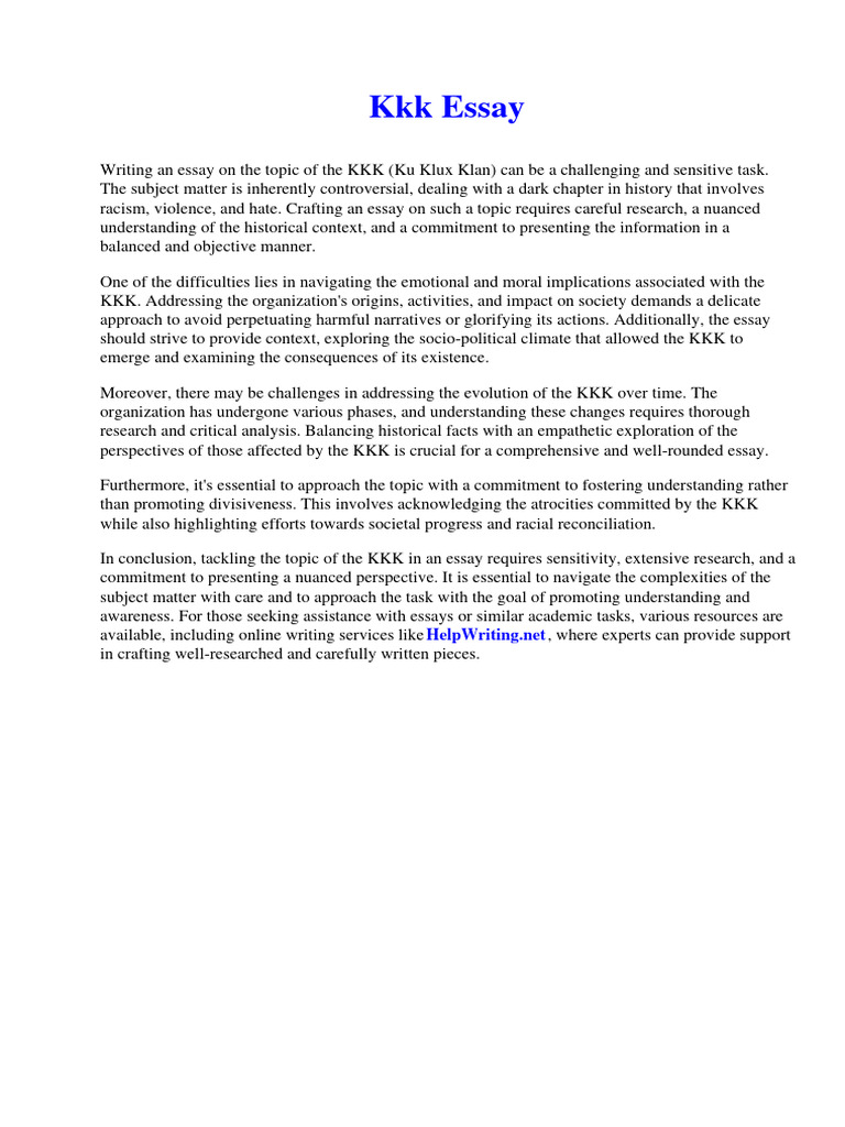 KKK Essay | PDF | Ku Klux Klan | Essays