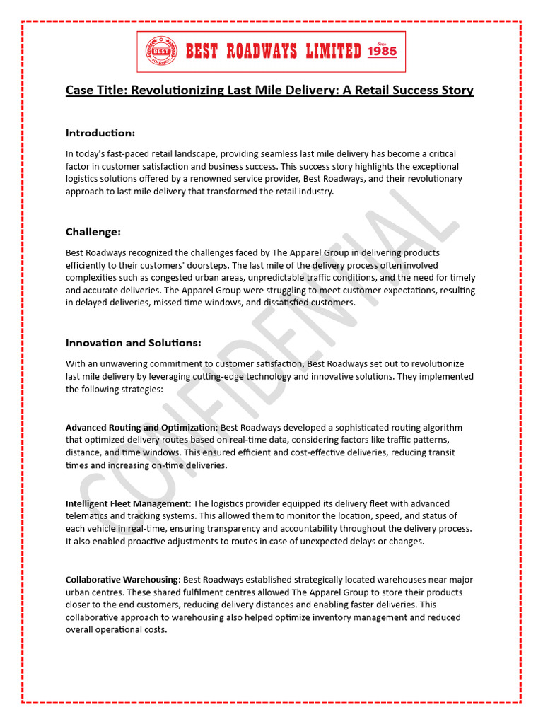 Case Study - Retail | PDF | Logistics | Warehouse Case Study - Retail | PDF | Logistics | Warehouse