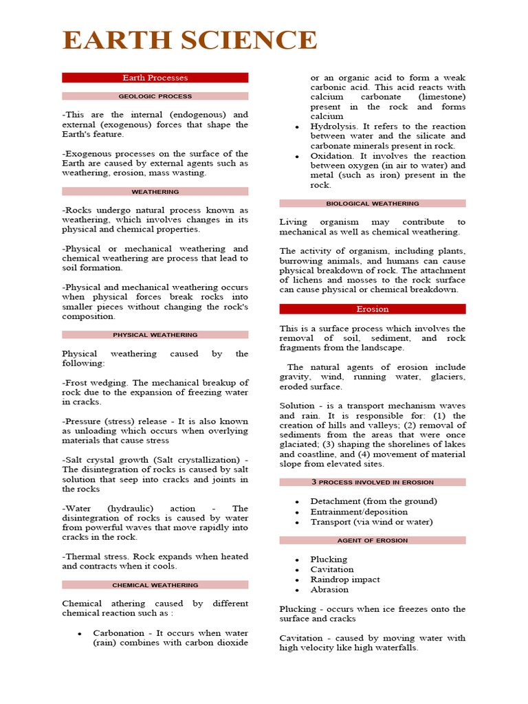 Earth Science Reviewer (FINALS) | PDF | Volcano | Weathering