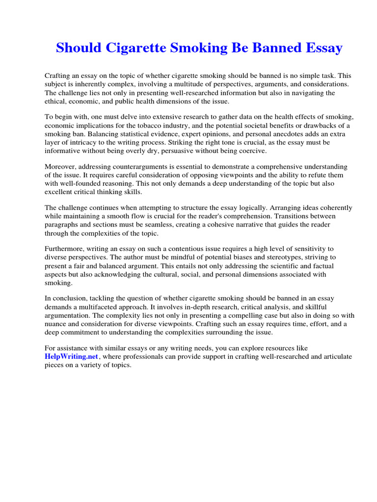 Should Cigarette Smoking Be Banned Essay | PDF | Essays