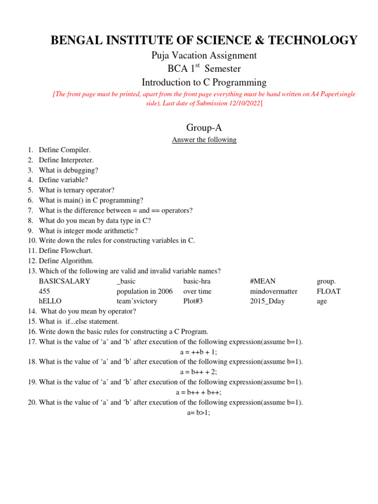 Puja Vacation Assignment 1st Sem | PDF | Computer Keyboard | Data Type