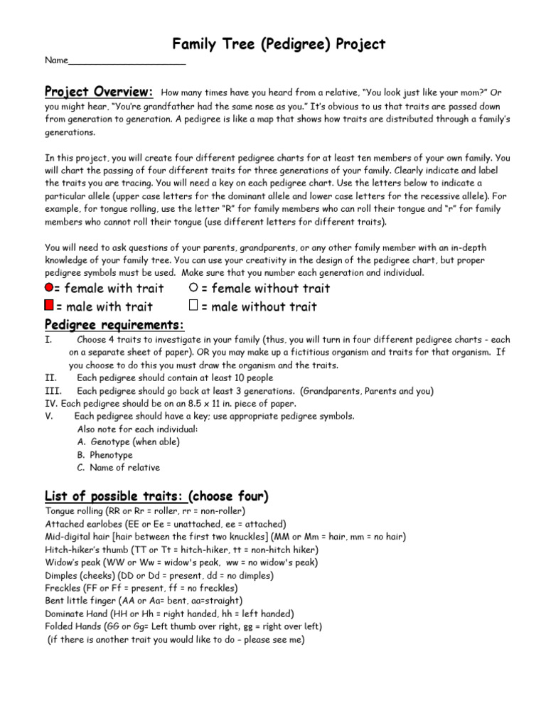 Family Pedigree Project.b | PDF | Phenotypic Trait | Dominance (Genetics)