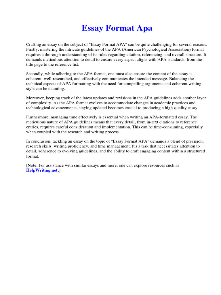 Essay Format Apa | PDF | Apa Style | American Psychological Association