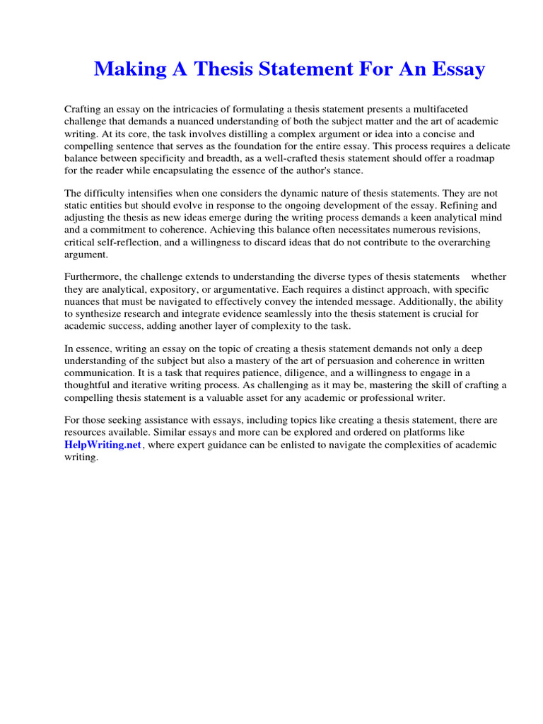 Making A Thesis Statement For An Essay | PDF