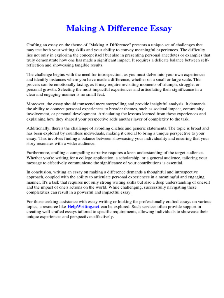 Making A Difference Essay | PDF | Presidents Of The United States ...