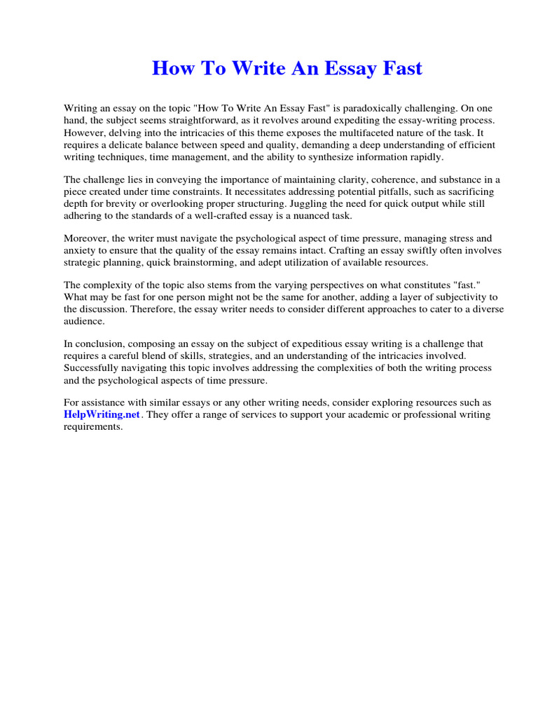 How To Write An Essay Fast | PDF | The Great Gatsby | Stormwater