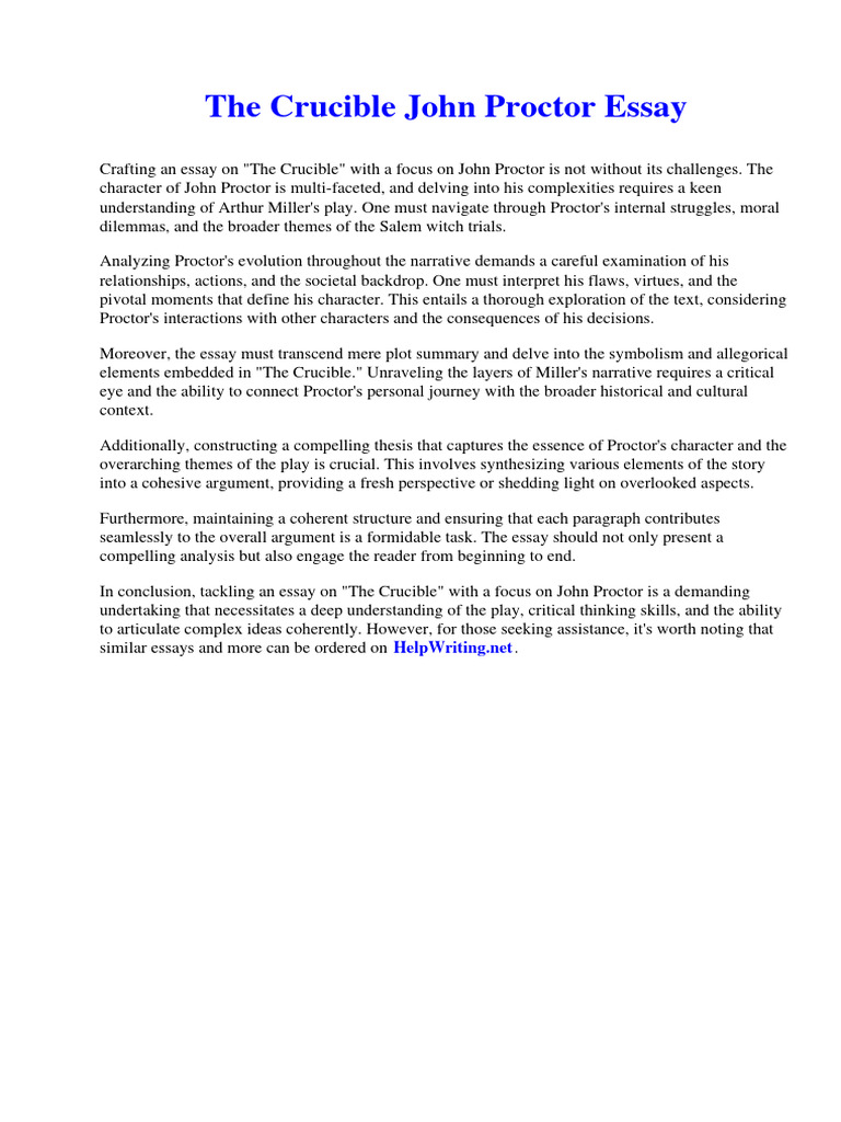 The Crucible John Proctor Essay | PDF | Classical Music | String Quartet