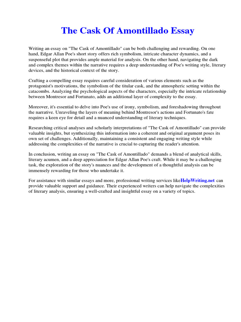 The Cask of Amontillado Essay | PDF