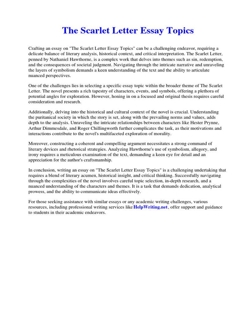 The Scarlet Letter Essay Topics | PDF