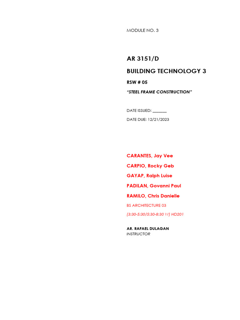 Field Research#5 in STEEL FRAME CONSTRUCTION | PDF | Beam (Structure ...