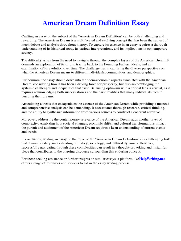 American Dream Definition Essay | PDF | Major Depressive Disorder ...
