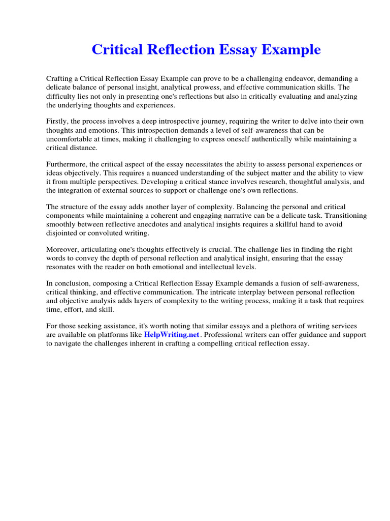Critical Reflection Essay Example | PDF | Troy | Critical Thinking Critical Reflection Essay Example | PDF | Troy | Critical Thinking
