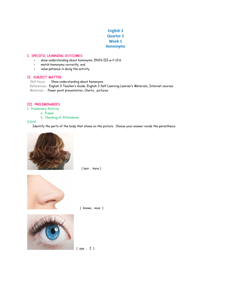 Lesson Plan English 3 Quarter 3 Week 1 | PDF | Learning | Human ...