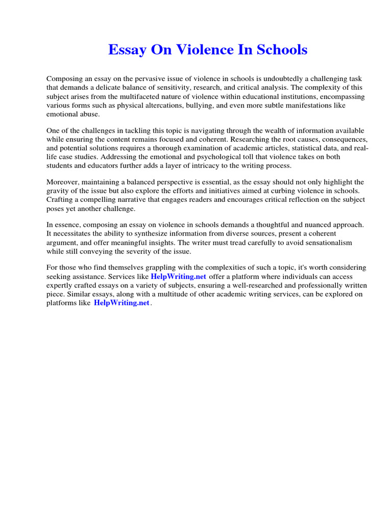 Essay on Violence in Schools | PDF