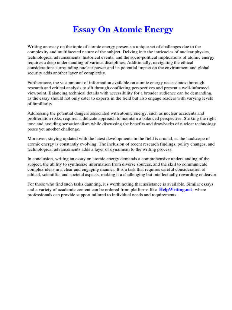 Essay On Atomic Energy | PDF | Nuclear Power | Essays