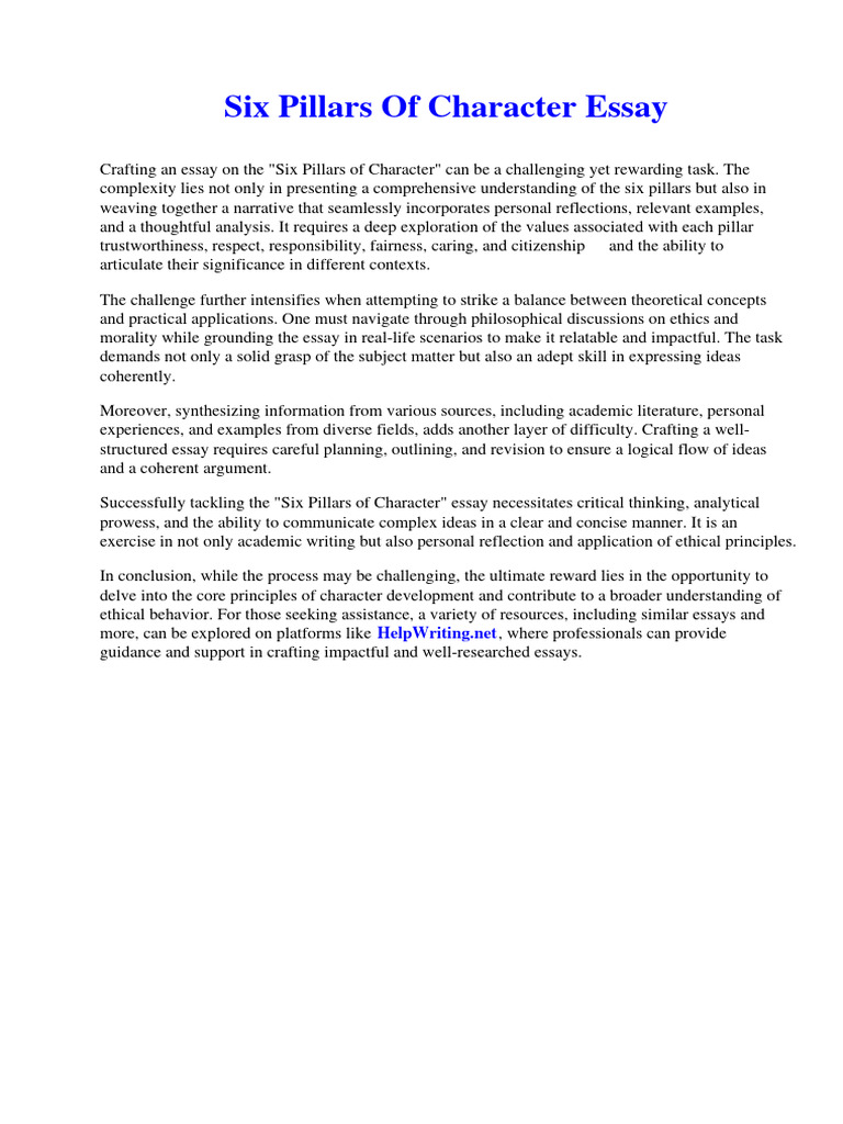 Six Pillars of Character Essay | PDF | Essays | Nursing