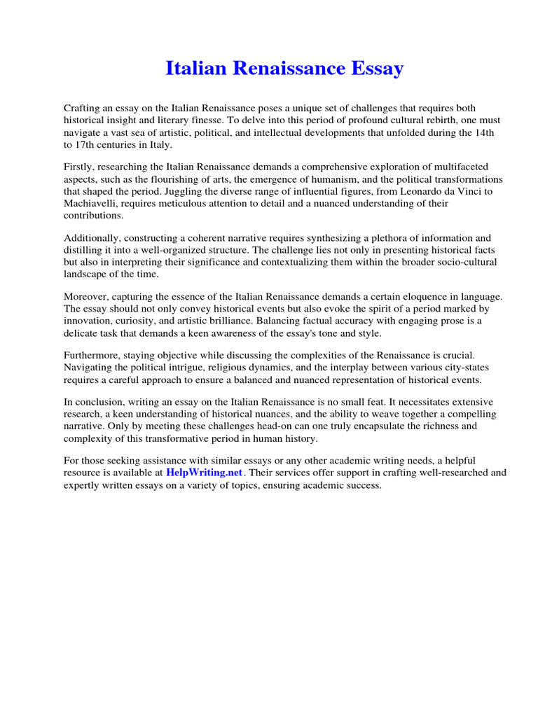 Italian Renaissance Essay | PDF | Renaissance | Monkey
