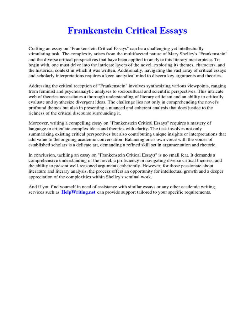 Frankenstein Critical Essays | PDF | Macbeth | Essays