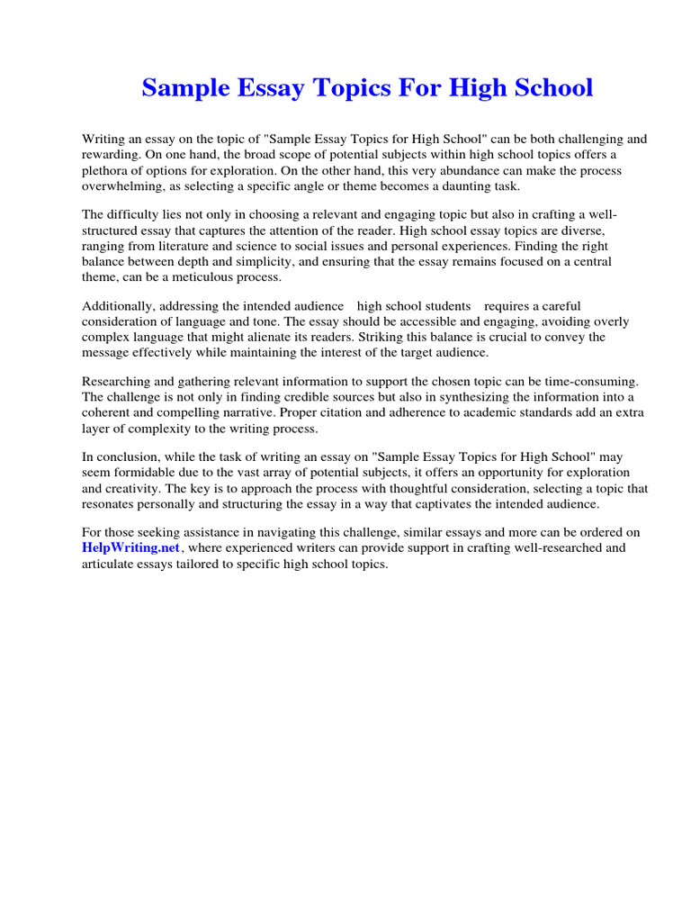 Sample Essay Topics For High School | PDF | Big Bang | Universe