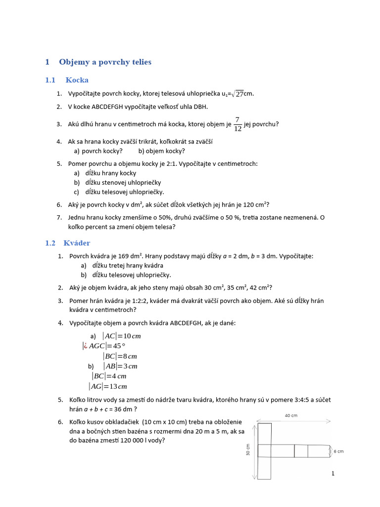 Zbierka - Úloh - Objemy A Povrchy | PDF