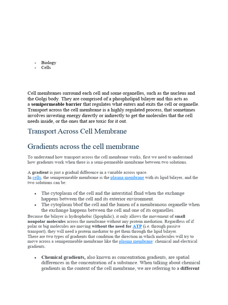 Note For Grade 10 | PDF | Cell Membrane | Osmosis