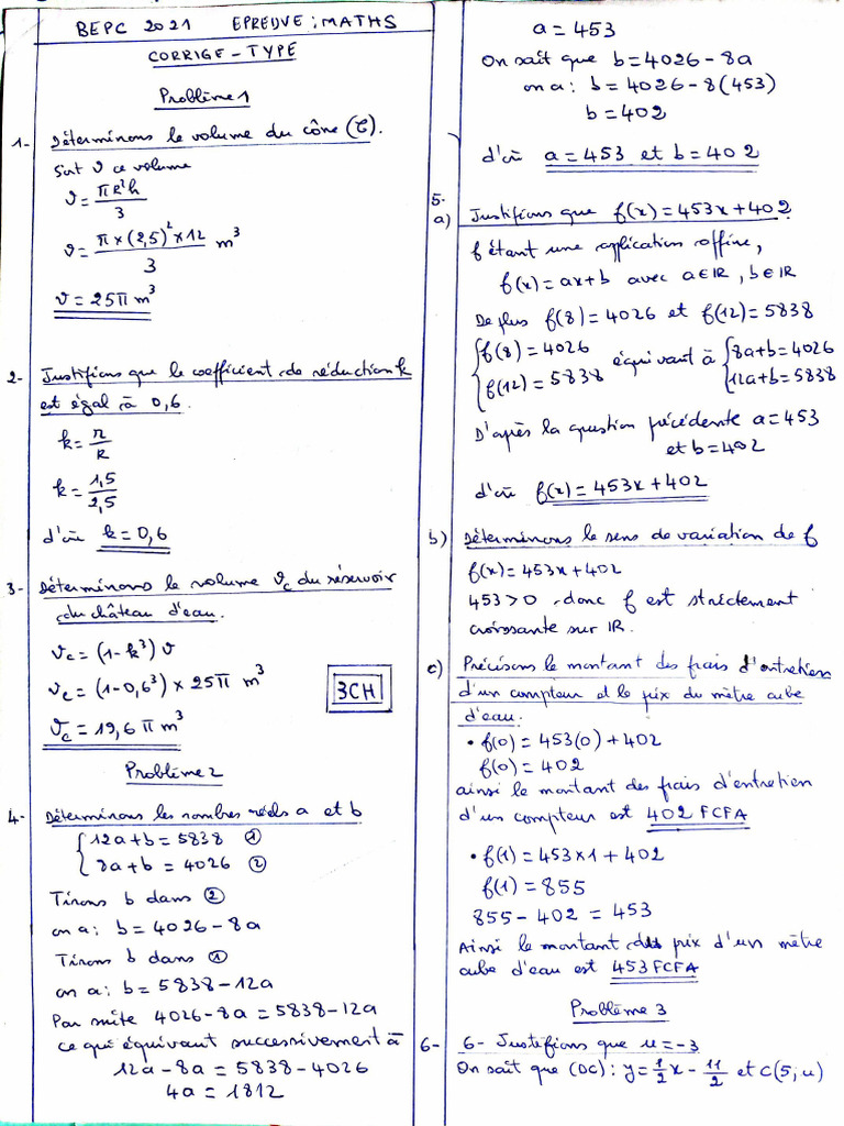 CORRIGÉ BEPC 2021 MATHS 21-Jun-2021 16-44-30 | PDF