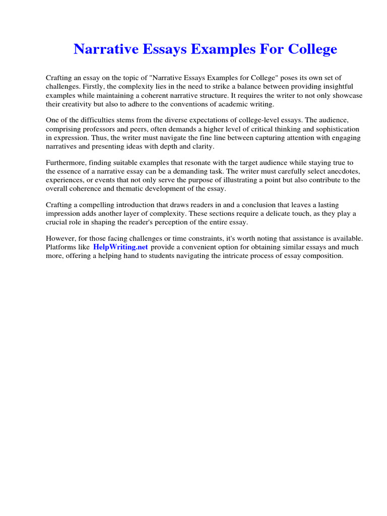 Narrative Essays Examples For College | PDF | Capital Asset Pricing ...