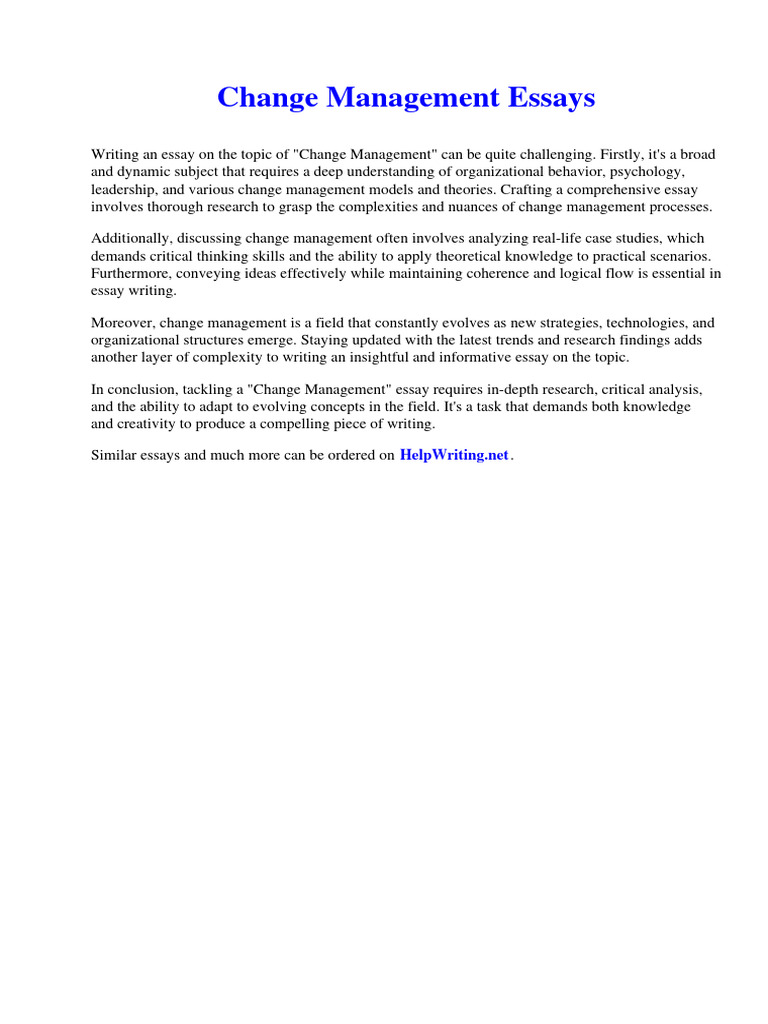 Change Management Essays | Download Free PDF | Change Management ...