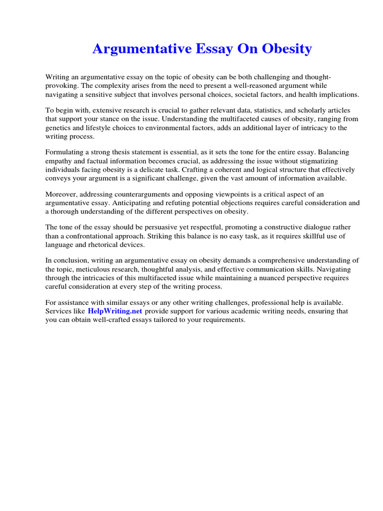 Argumentative Essay On Obesity | PDF | Essays | Frankenstein