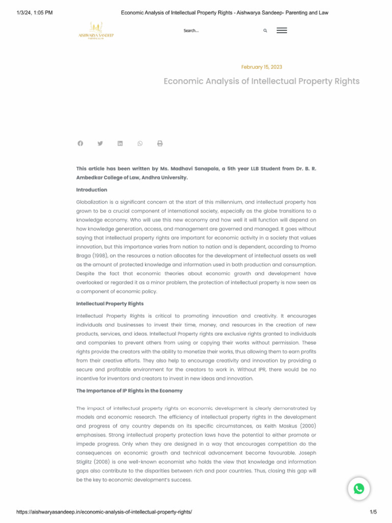 Economic Analysis of Intellectual Property Rights | PDF