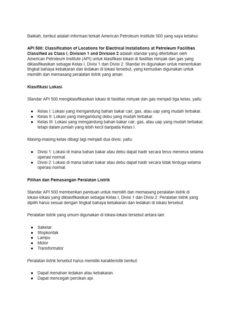 Klasifikasi Lokasi API 500 untuk Fasilitas Minyak | PDF