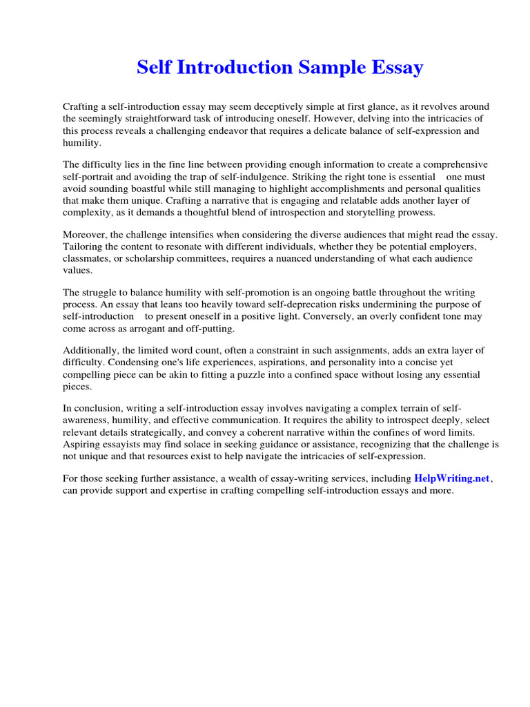 Self Introduction Sample Essay | PDF | Leadership | Perception