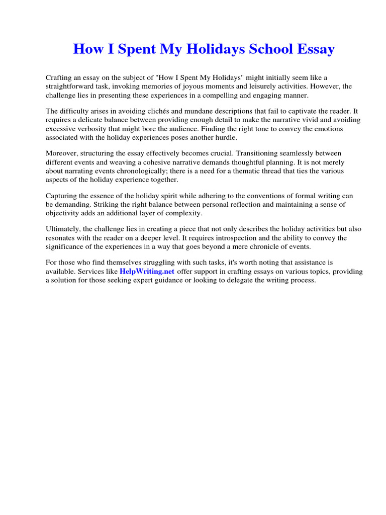 How I Spent My Holidays School Essay | PDF