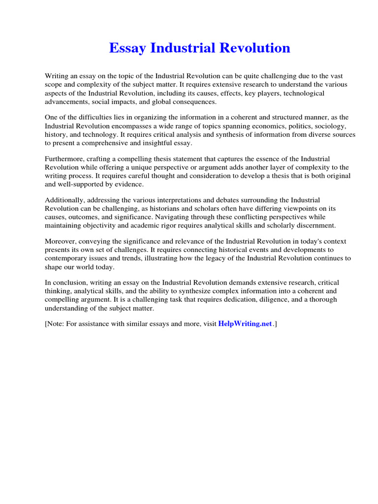 Essay Industrial Revolution | PDF | Abolitionism In The United States ...